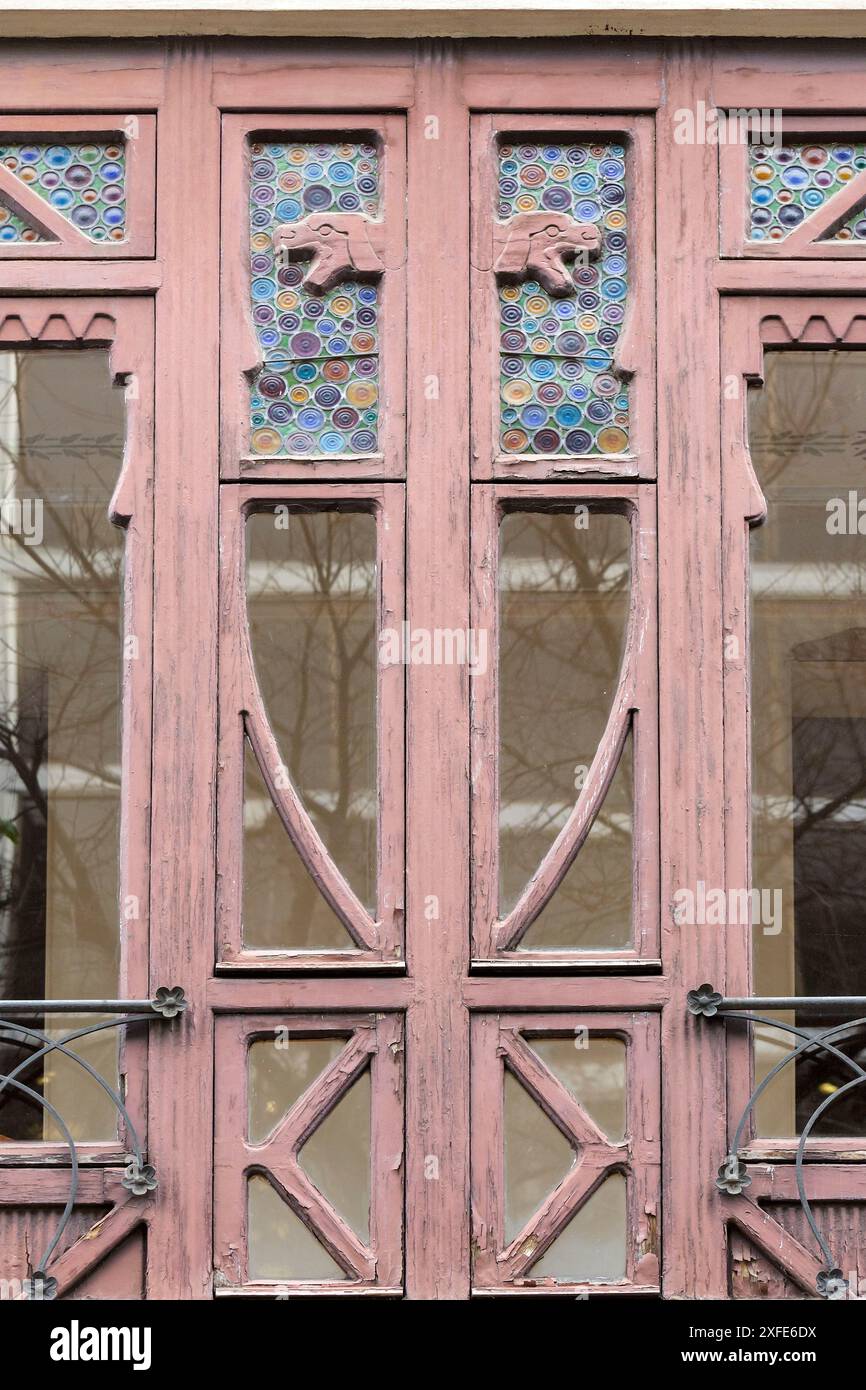 Spain, Catalonia, Barcelona, detail of the window of the veranda of ...