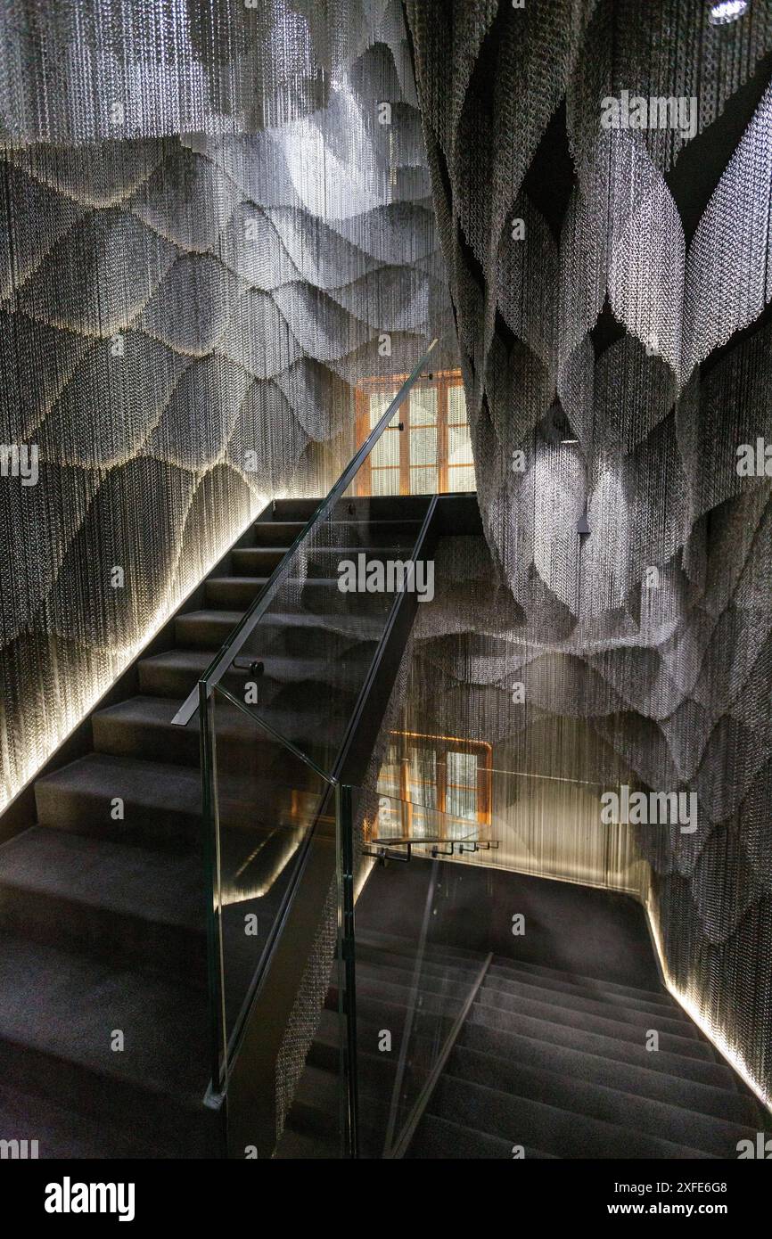 Spain, Catalonia, Barcelona, staircase decorated with aluminium ...