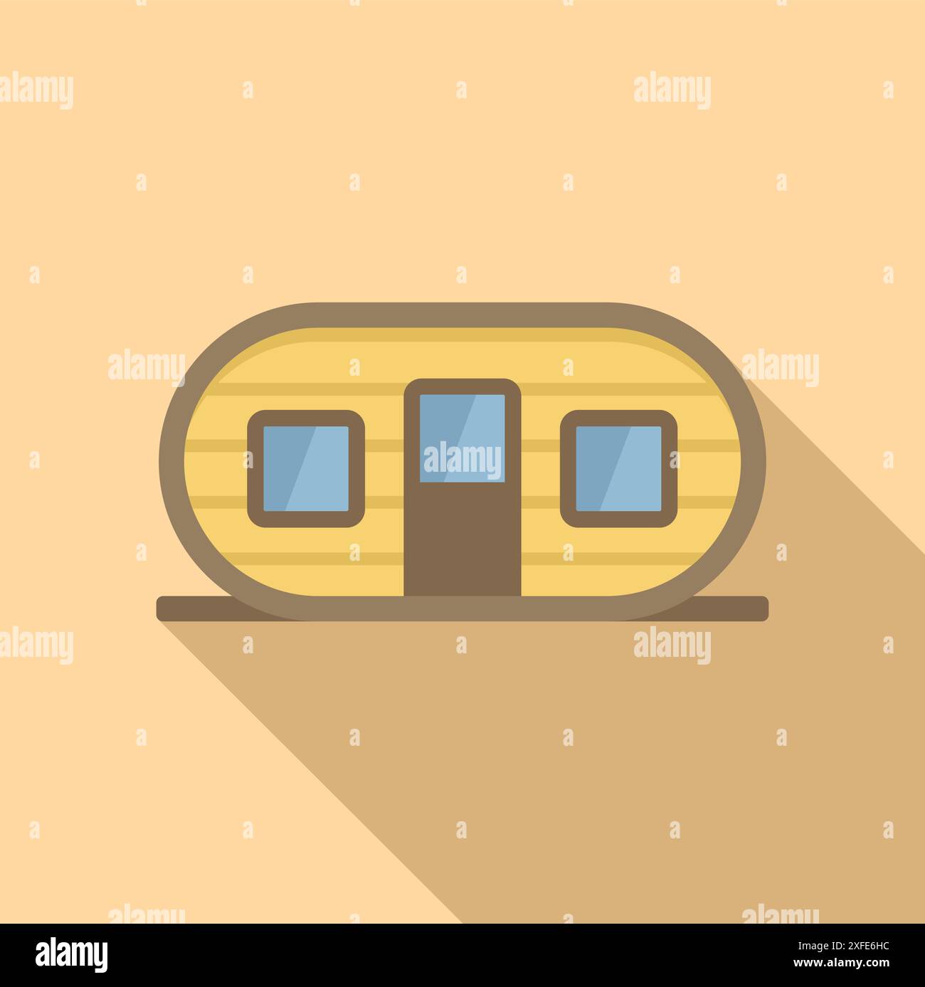 Modern mobile home trailer for a camping trip is standing in the field ...