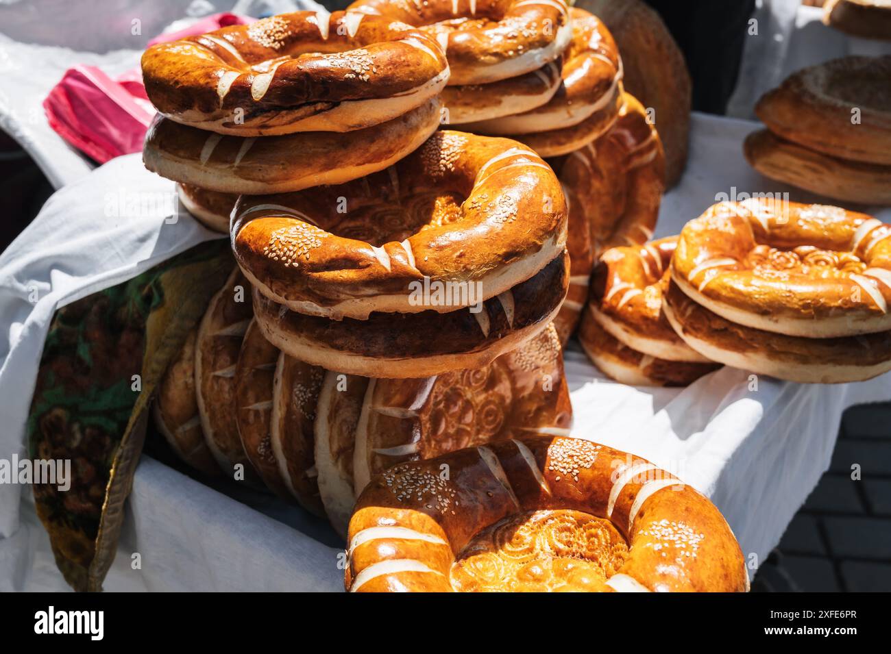 traditional Asian bread kazakh tandoor flatbread on counter at the ...