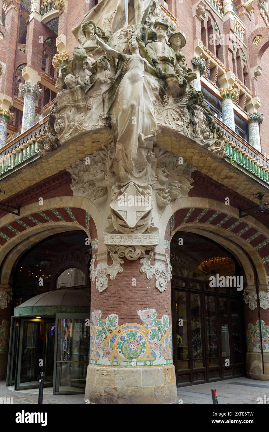 Spain, Catalonia, Barcelona, former ticket office ornamented with ...