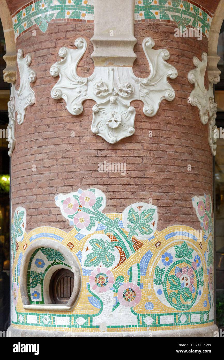 Spain, Catalonia, Barcelona, former ticket office ornamented with ...