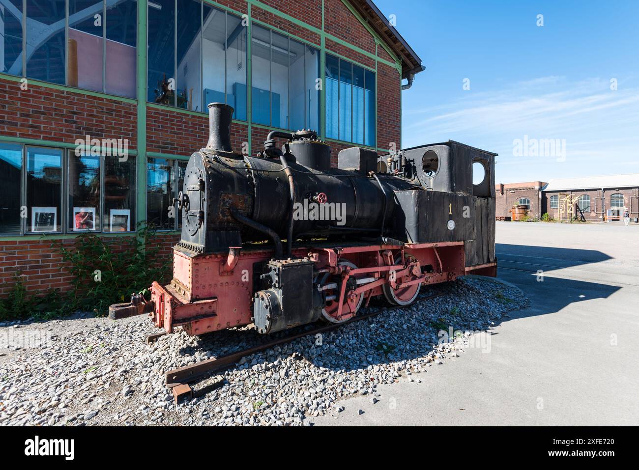 Steam locomotive and railcar of the museum railway hi-res stock ...
