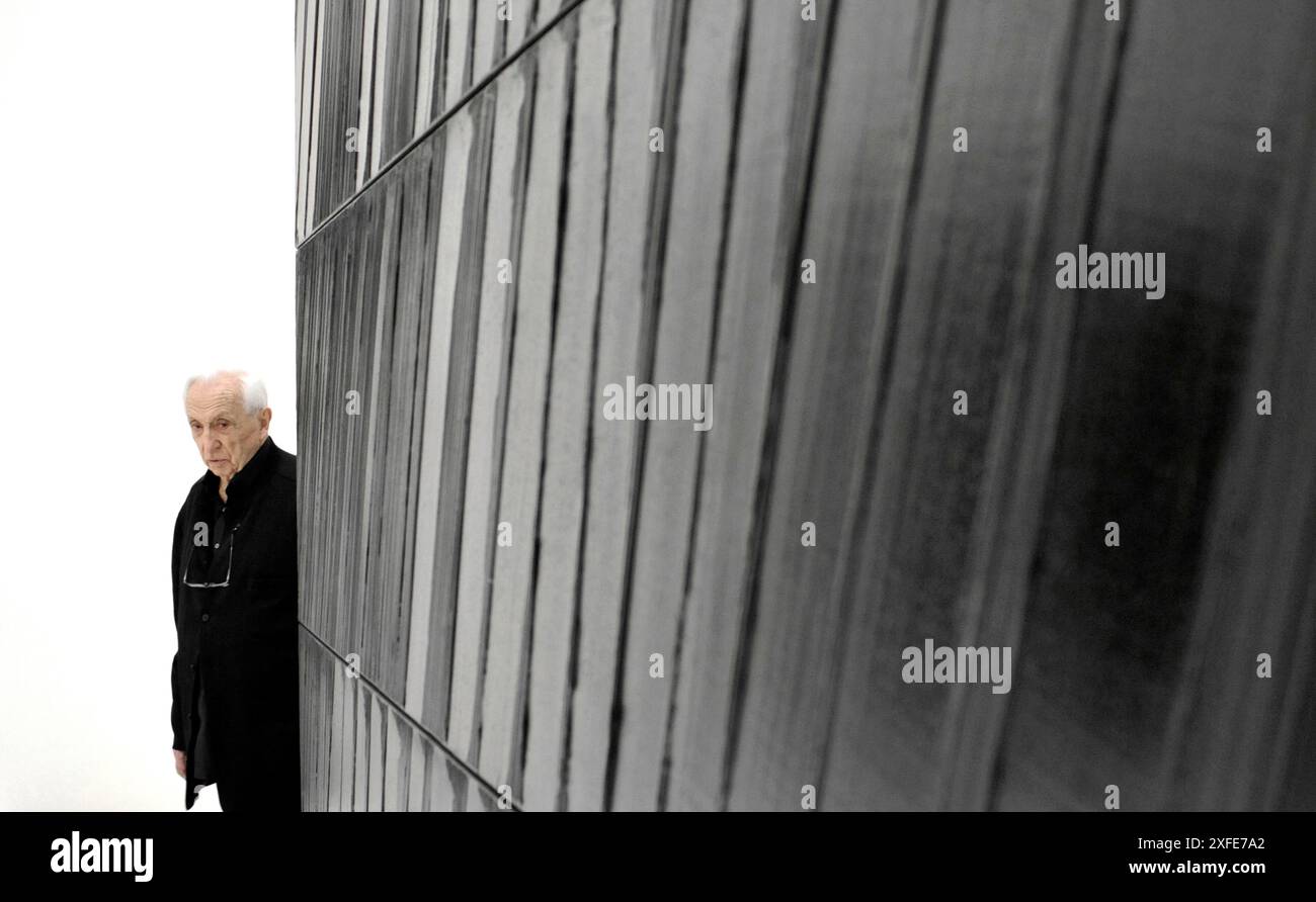 France, Aveyron, Rodez, Soulages Museum, the painter Pierre Soulages in ...