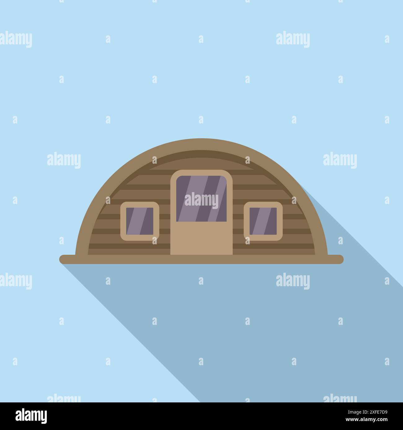 Simple wooden hangar building with brown door and windows for storing ...