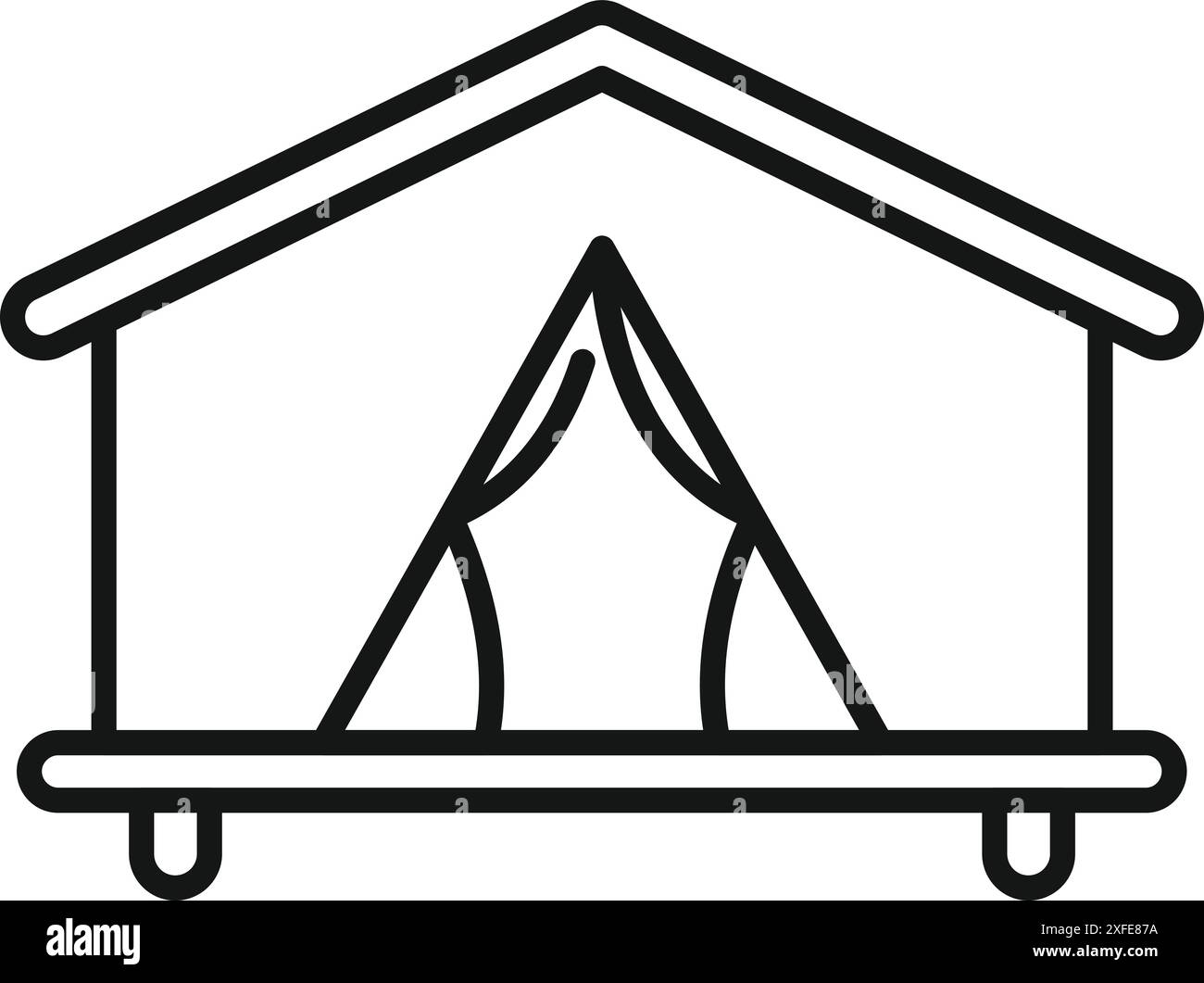 Simple line icon of a glamping house, blending the comfort of home with ...