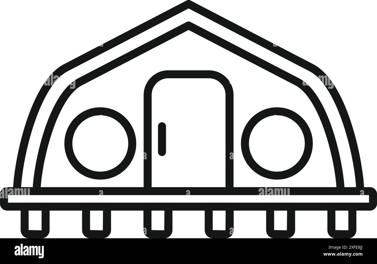 Line art icon of a large chicken coop with round windows for poultry ...