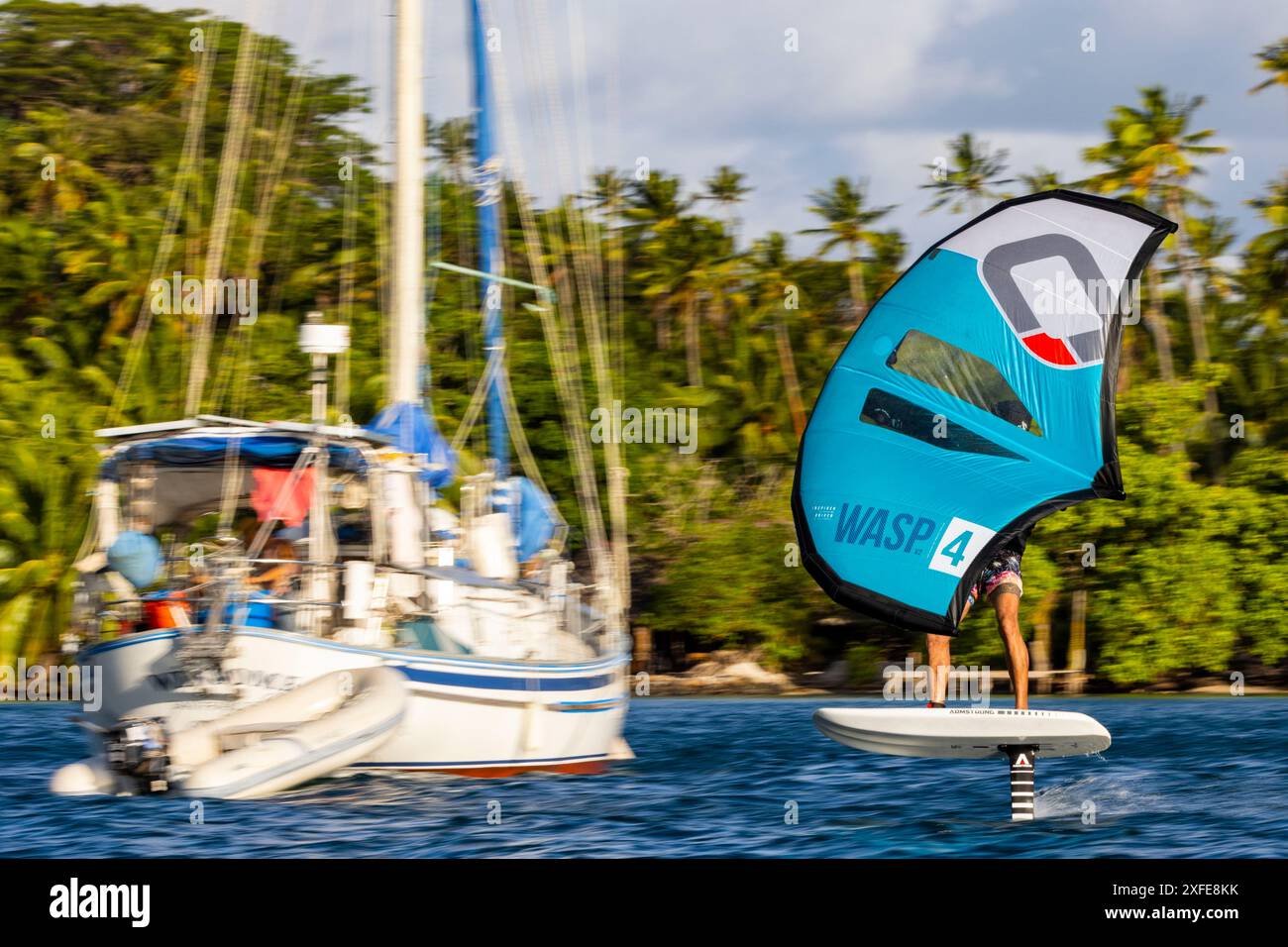 French Polynesia, Society Islands, anchorage in Apu Bay, island of ...