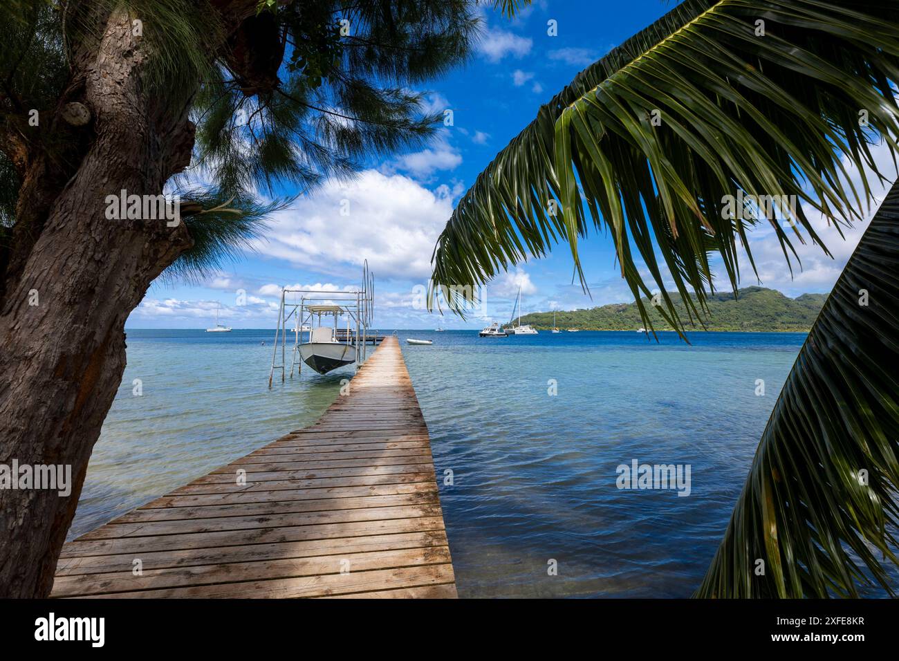 French Polynesia, Society Islands, anchorage in Apu Bay, island of ...