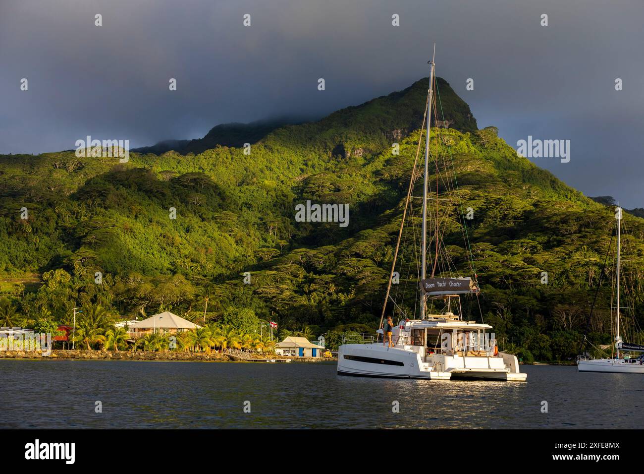 French Polynesia, Society Islands, Huahine island, cruise ship at ...