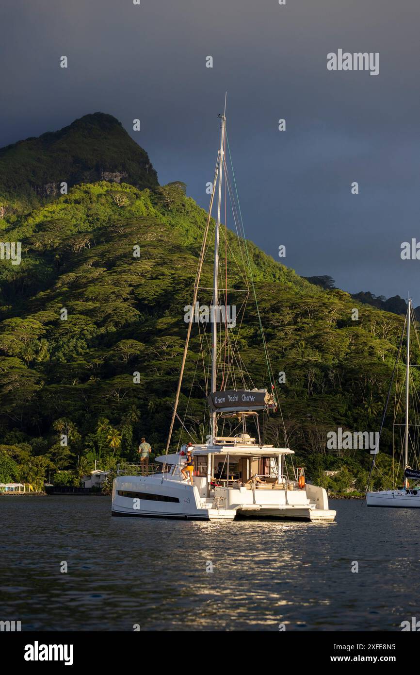 French Polynesia, Society Islands, Huahine island, cruise ship at ...