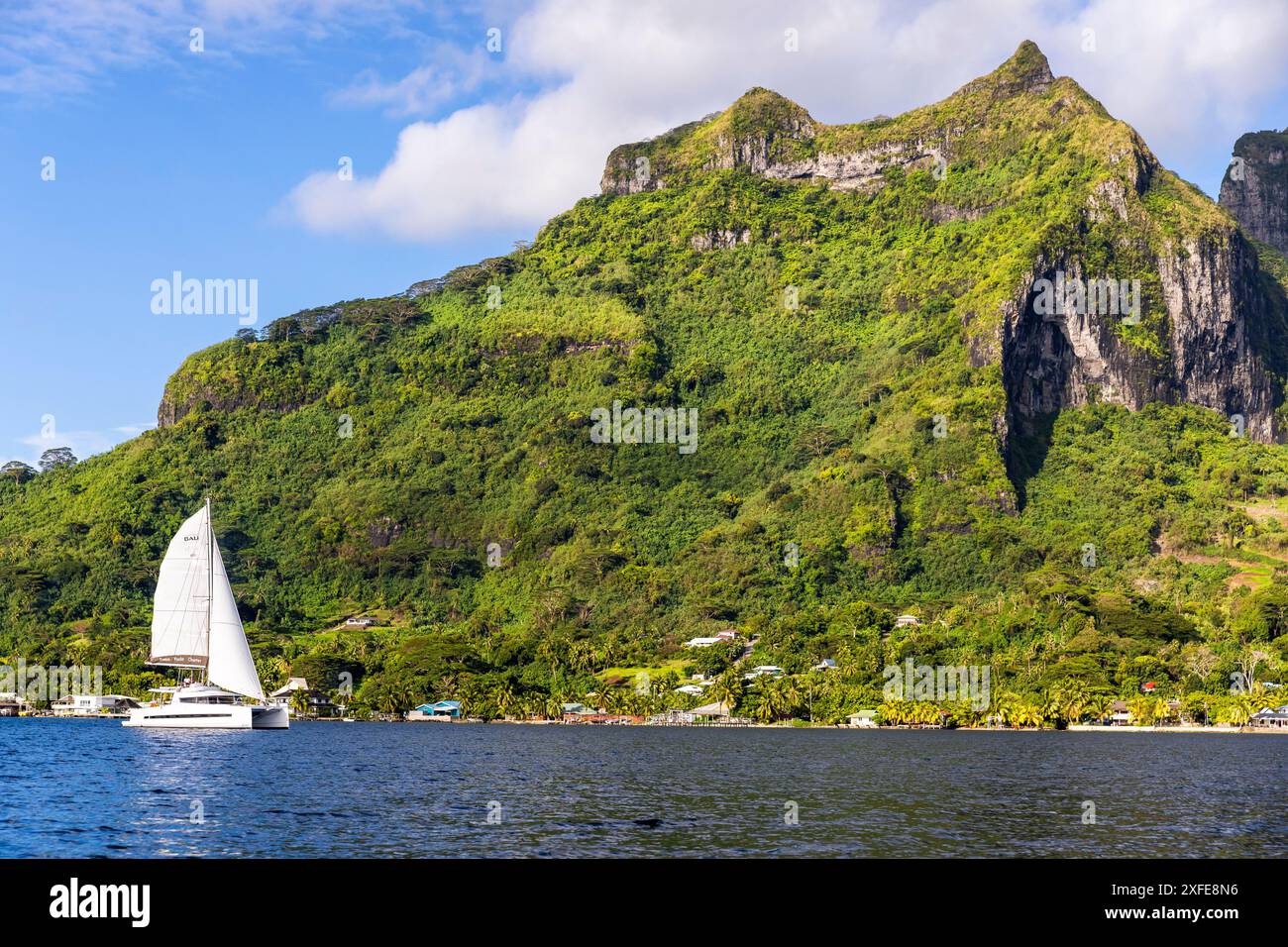 French Polynesia, Society Islands, cruising sailboat under sail in ...