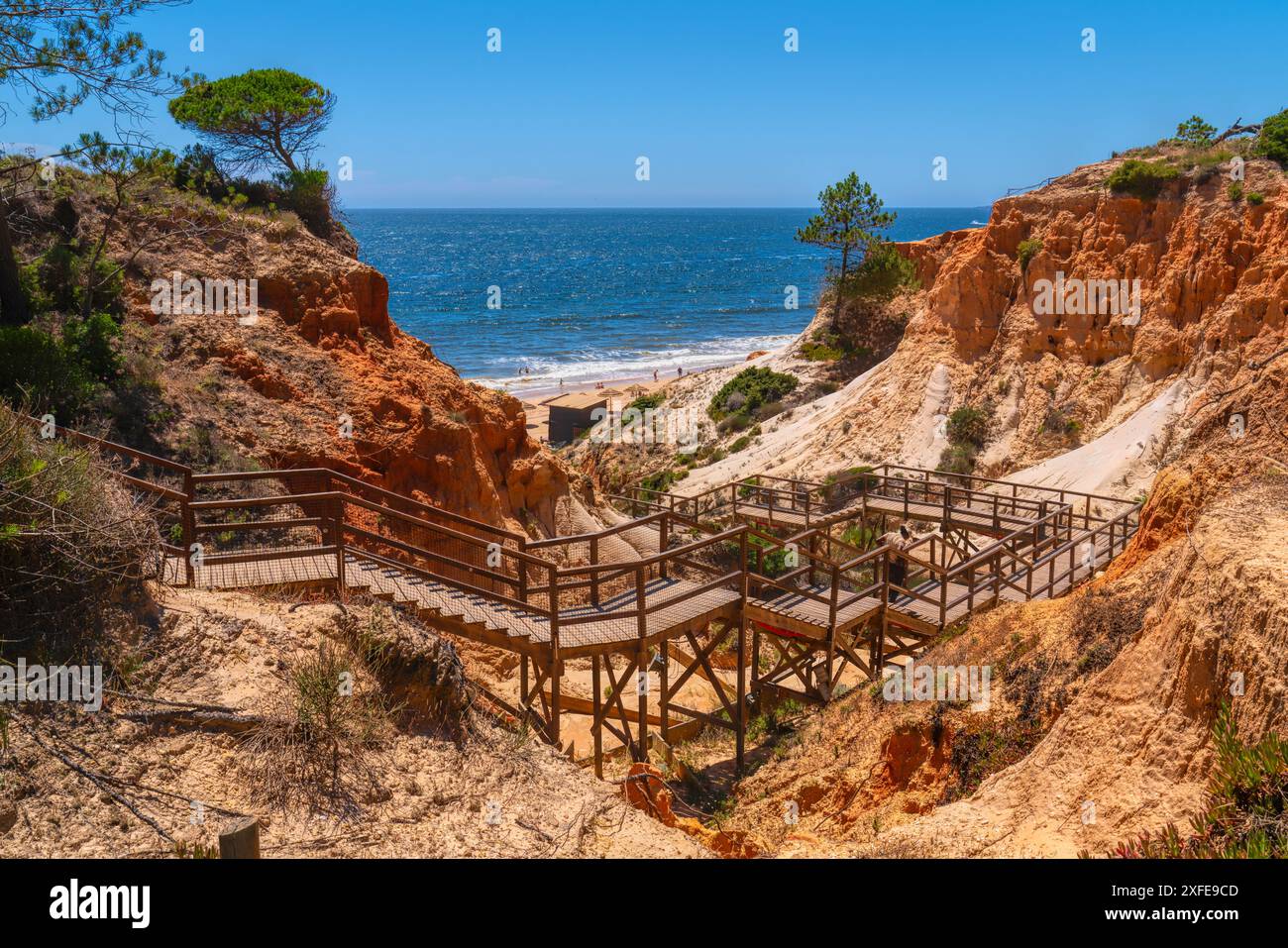 Wooden steps stairway Praia da Falesia beach the Algarve, Portugal near ...