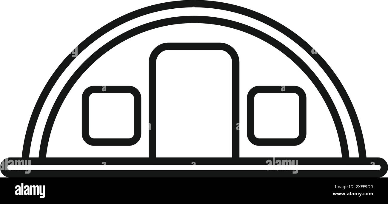 Simple black and white line drawing of a military hangar building for ...