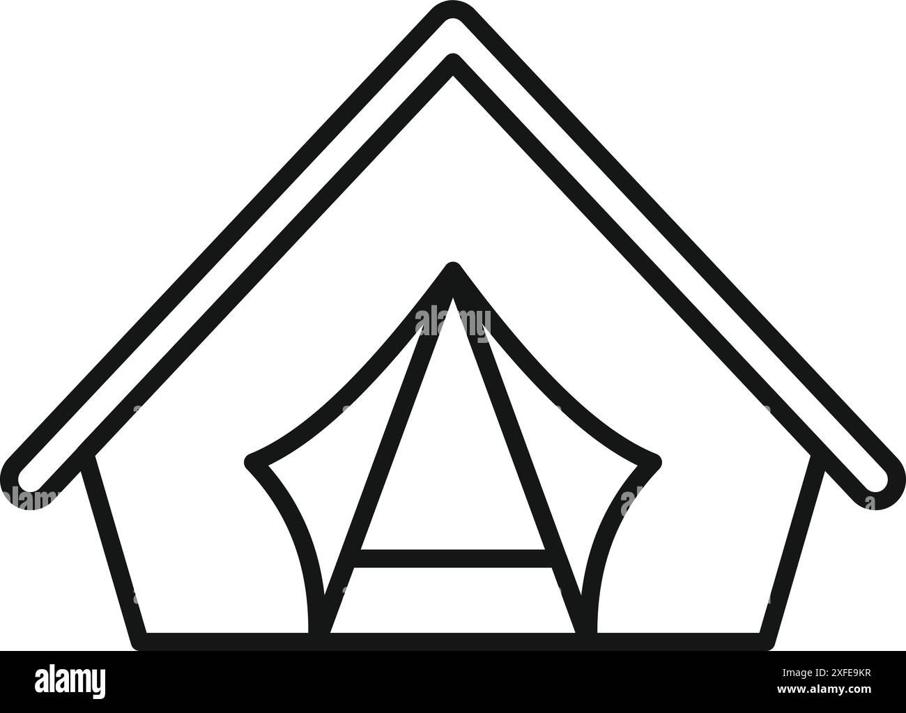 Minimalist line drawing depicting a classic camping tent, symbolizing ...