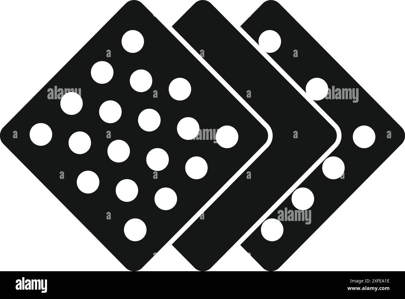 Simple icon of three black domino tiles with white dots on them ...