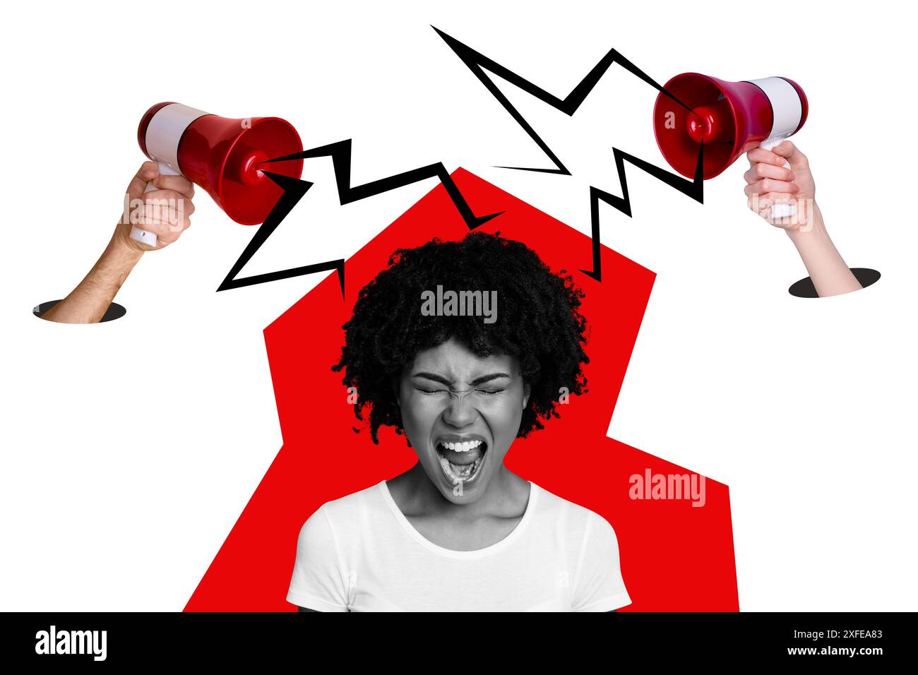 Composite trend artwork sketch image collage of young woman emoji bad ...