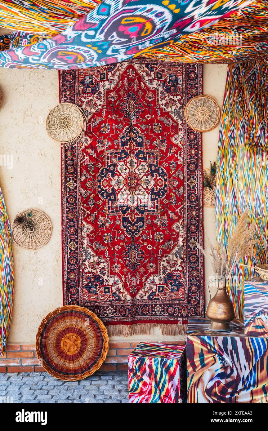 Beautiful vintage traditional Arabic red carpet at the oriental bazaar ...
