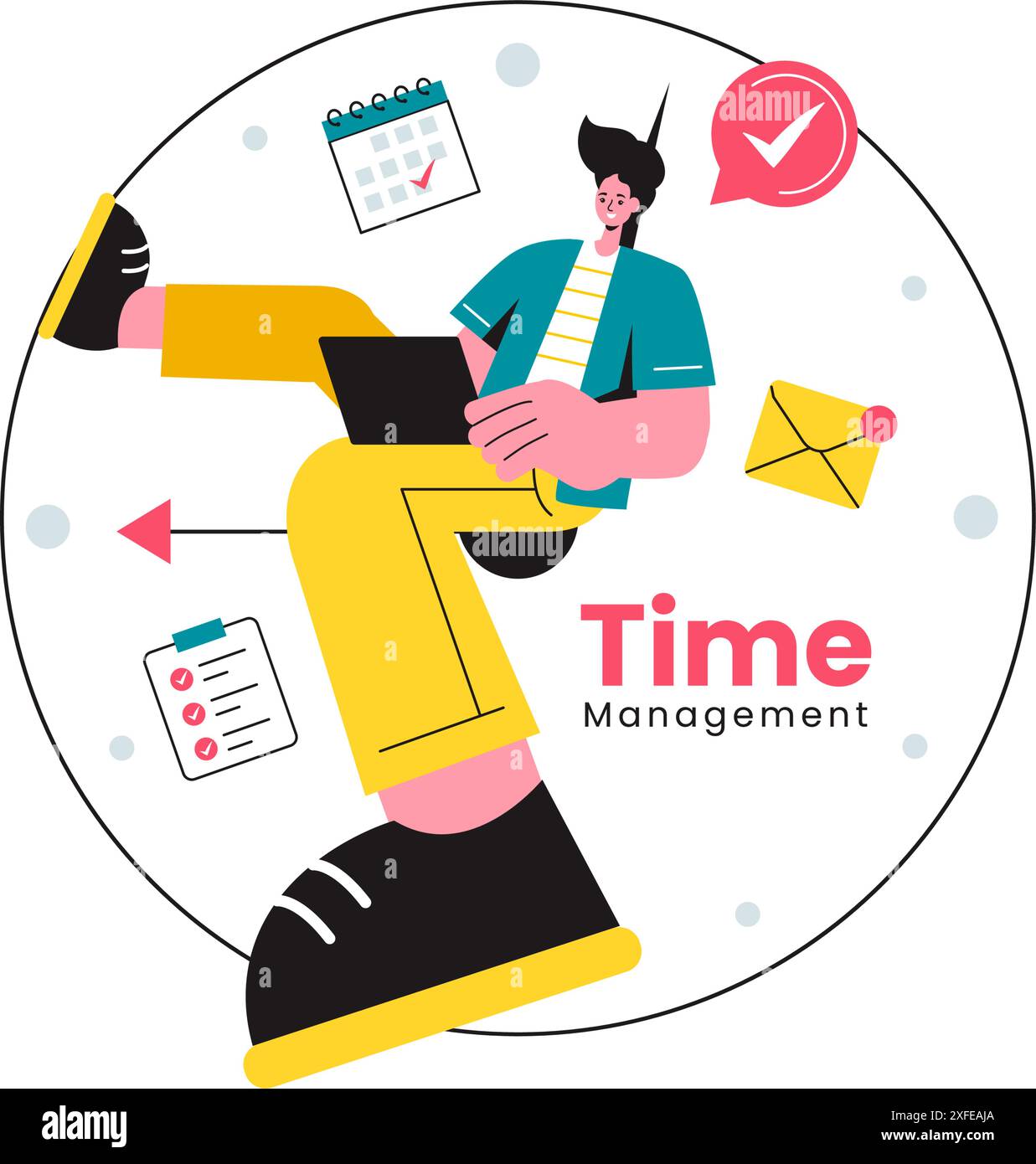 Vector Illustration of Time Management with Clock Controls and Task Planning, Training ...