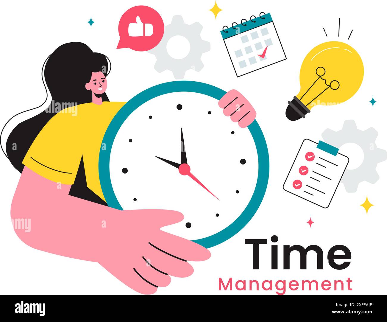 Vector Illustration of Time Management with Clock Controls and Task Planning, Training ...