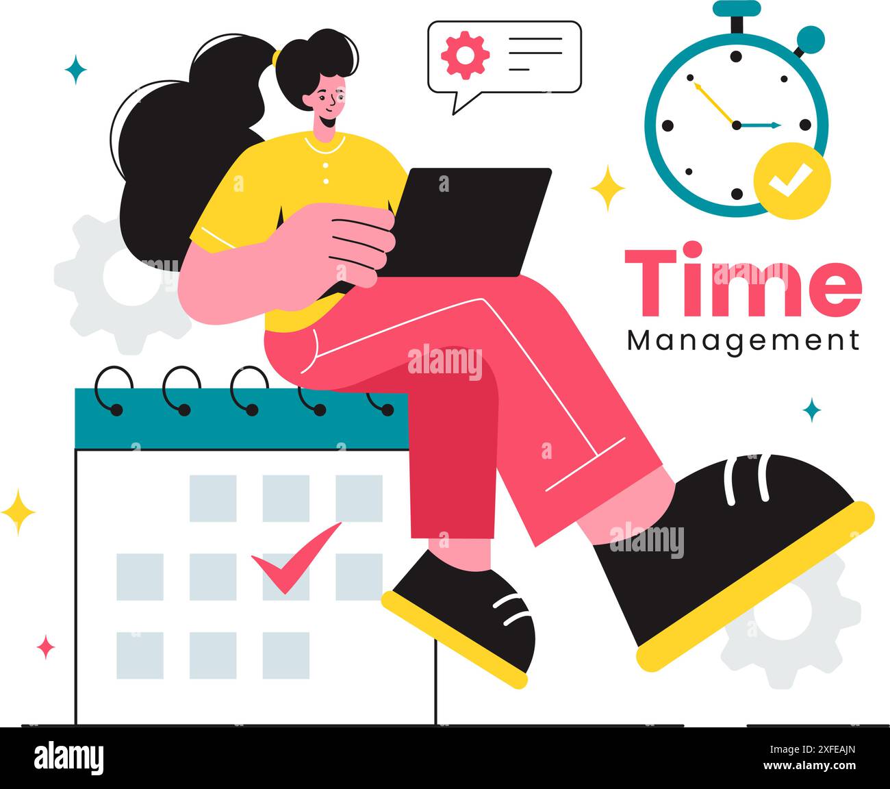 Vector Illustration of Time Management with Clock Controls and Task Planning, Training ...