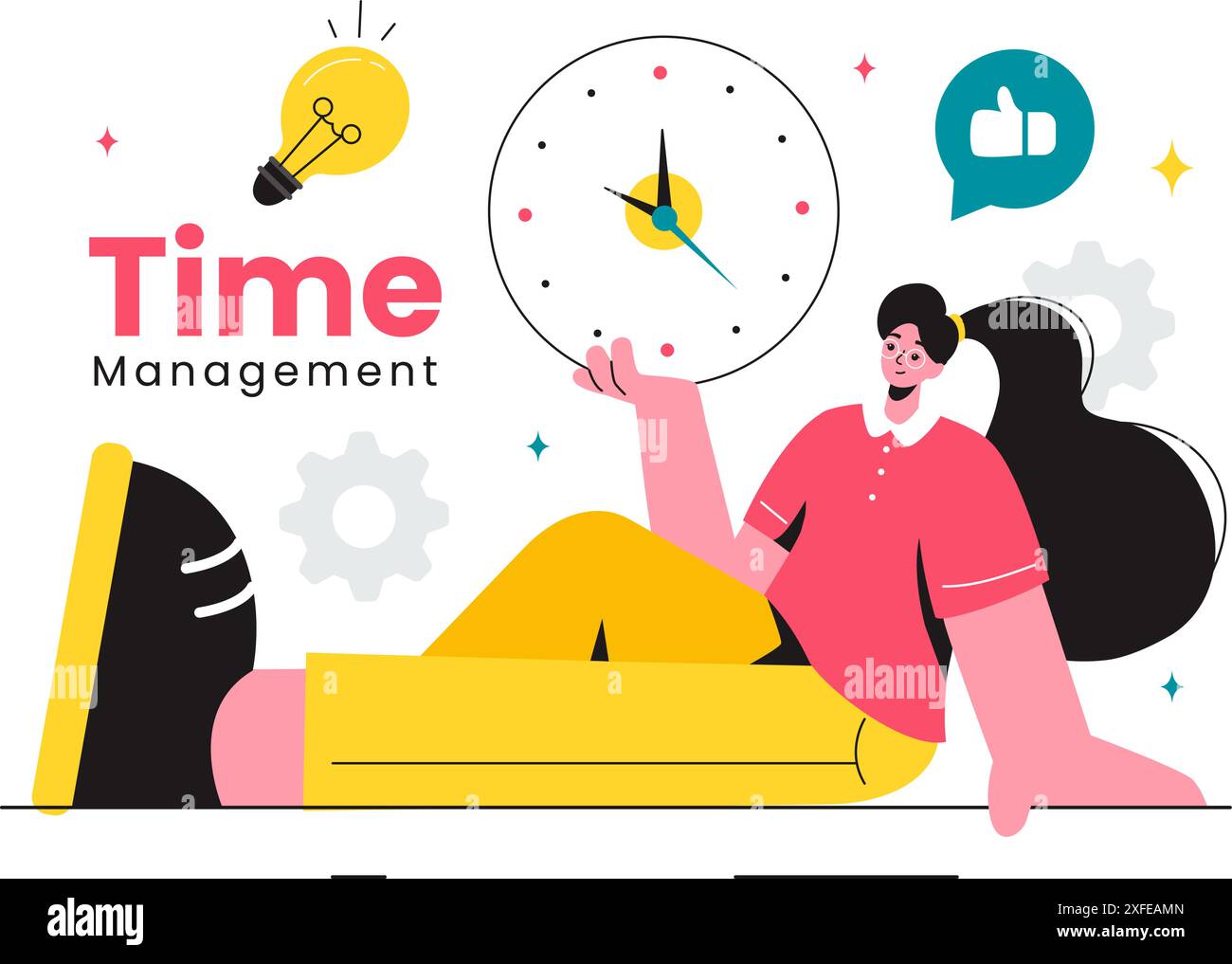 Vector Illustration of Time Management with Clock Controls and Task Planning, Training ...