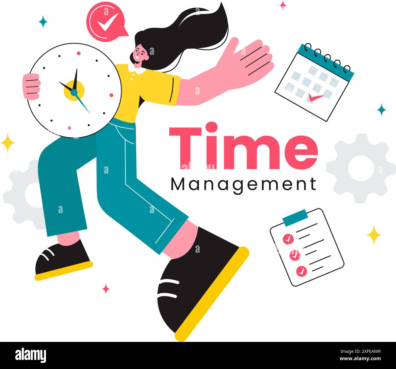 Vector Illustration of Time Management with Clock Controls and Task ...