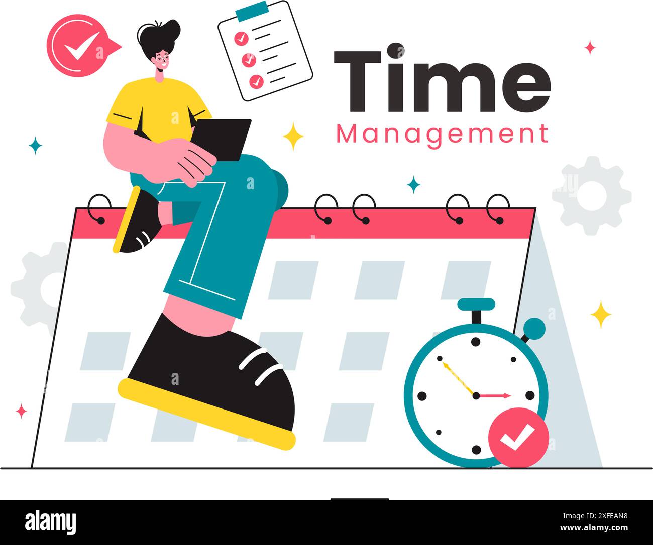 Vector Illustration of Time Management with Clock Controls and Task Planning, Training ...