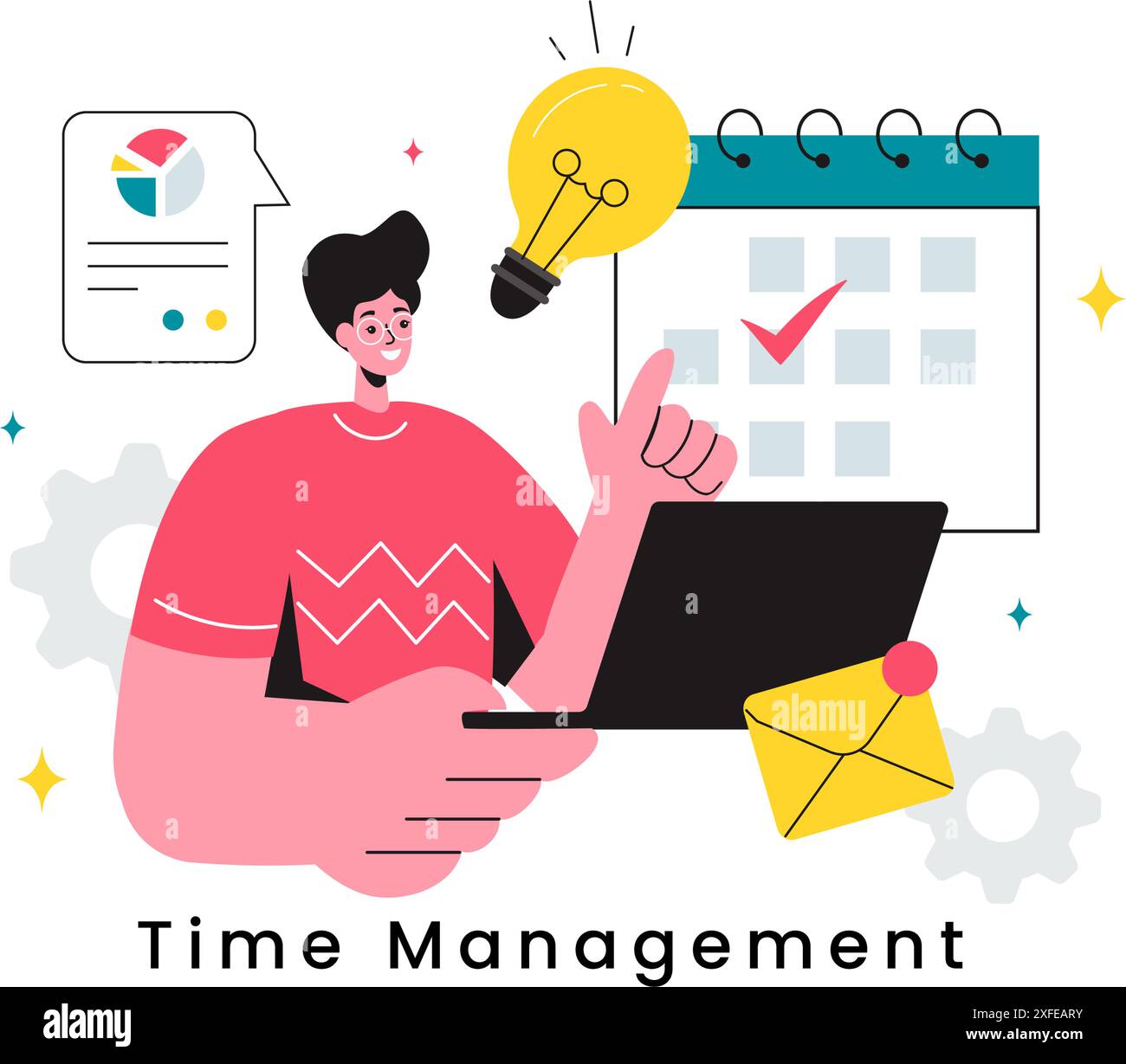 Vector Illustration of Time Management with Clock Controls and Task Planning, Training ...