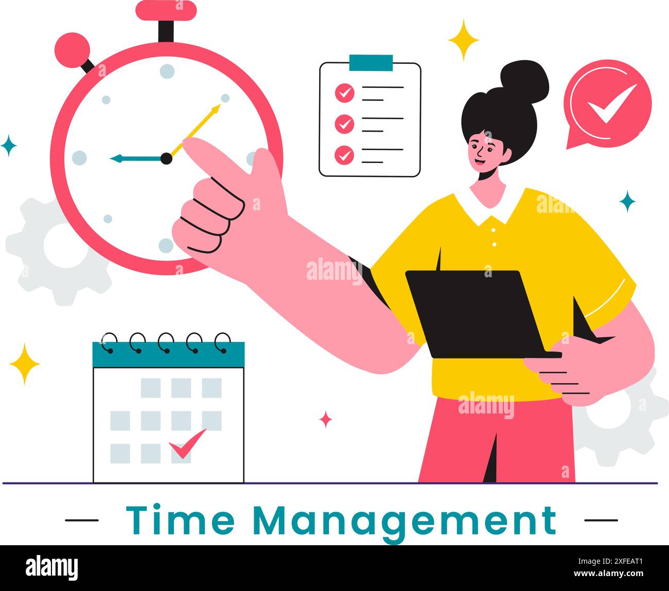 Vector Illustration of Time Management with Clock Controls and Task Planning, Training ...