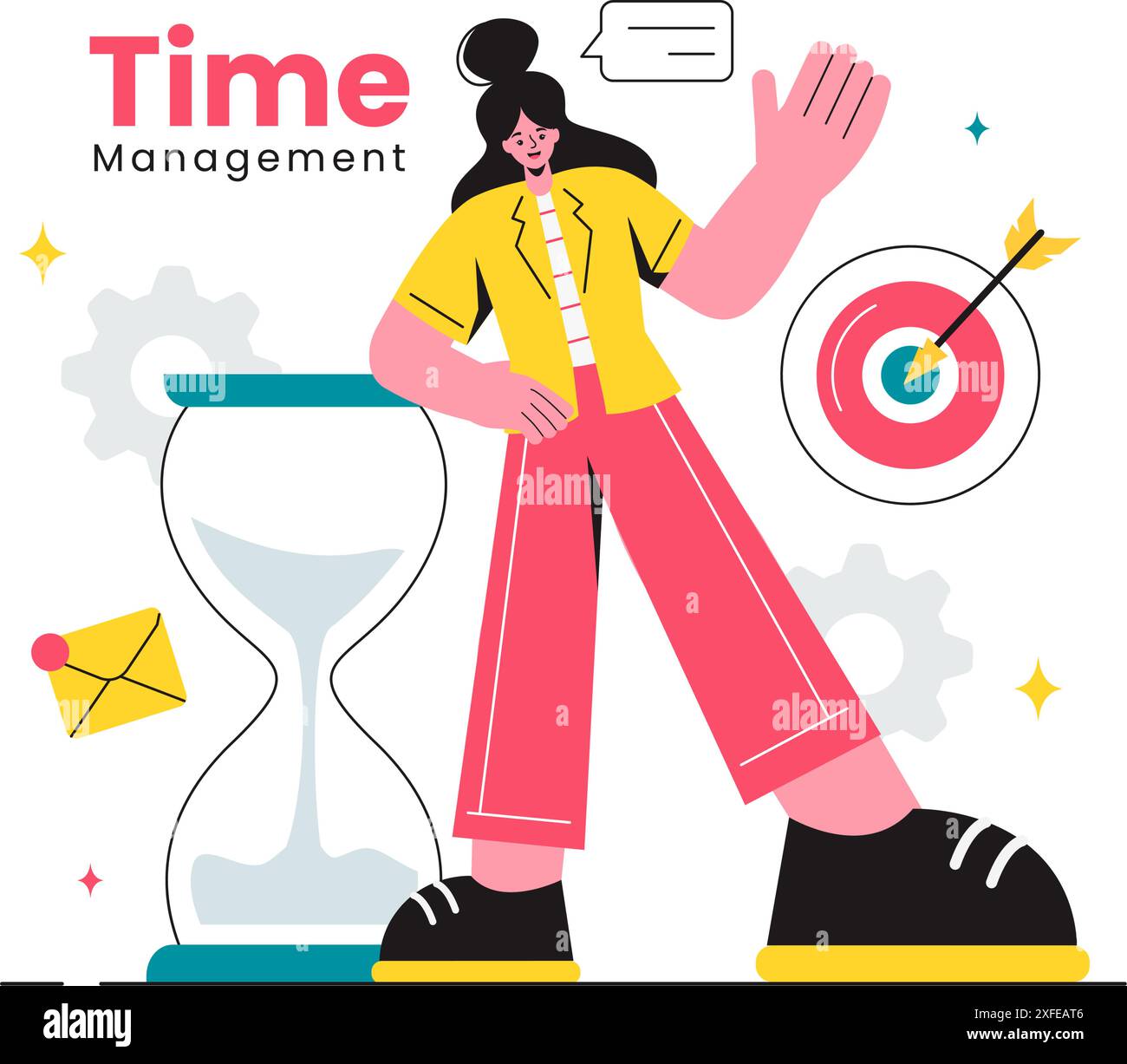 Vector Illustration of Time Management with Clock Controls and Task Planning, Training ...