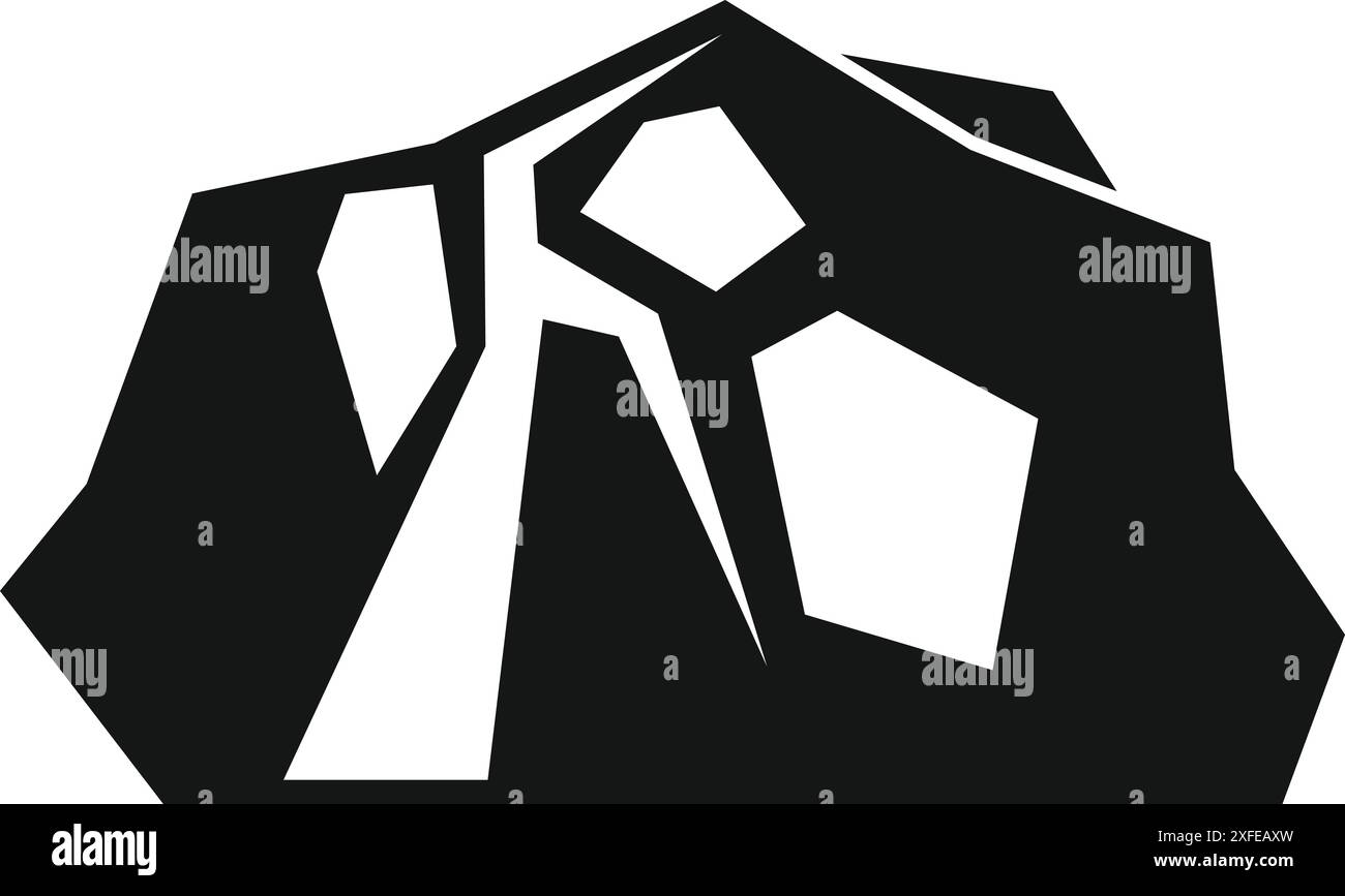 Black and white icon of a rock with cracks, perfect for representing ...