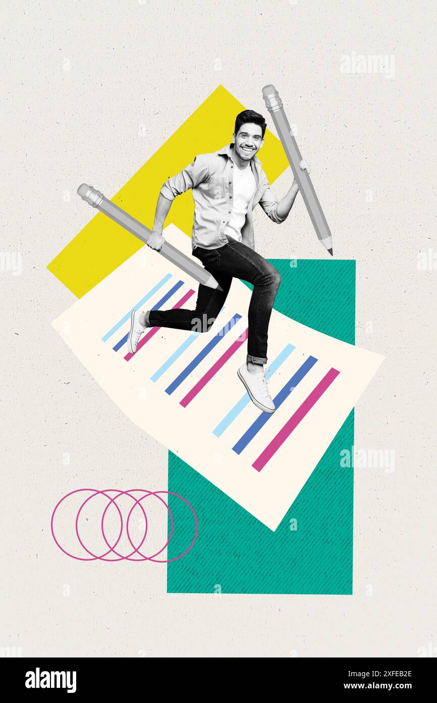 Composite collage picture image of running man sign contract documents ...