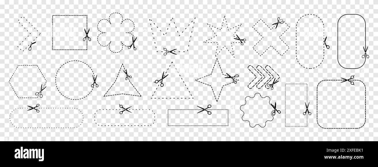Set of scissors cutting geometric shapes. Cut here symbols Stock Vector ...