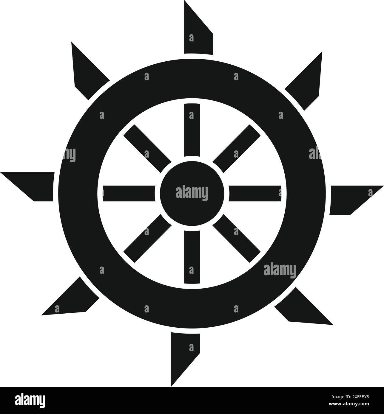Black silhouette of a ship's steering wheel, representing navigation ...