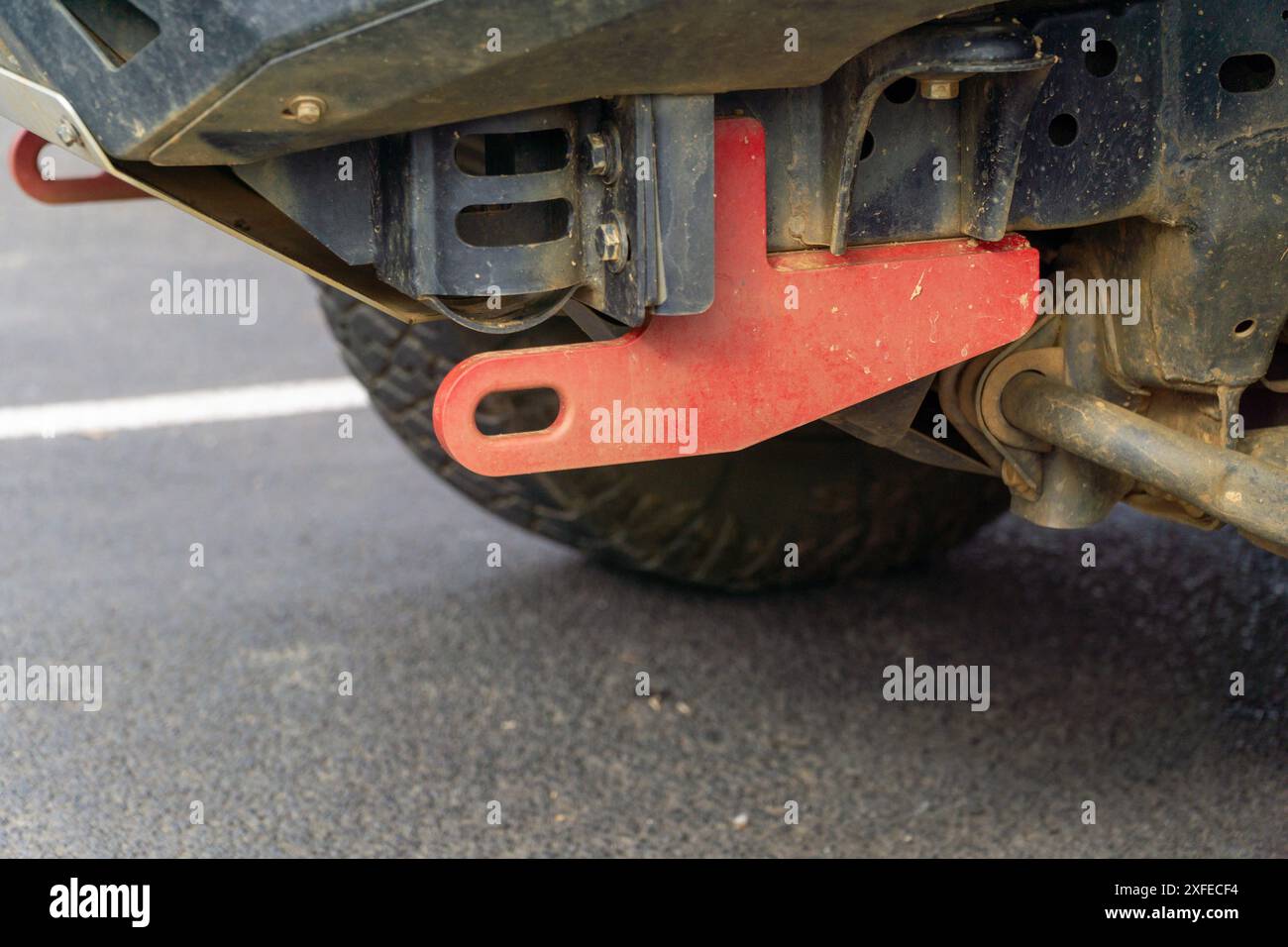 After market rated 4X4 Red recovery point attached to the chassis of a ...