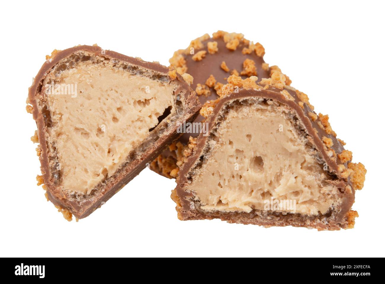 Chocolate wafer candy crispy sweets with filling isolated on the white ...