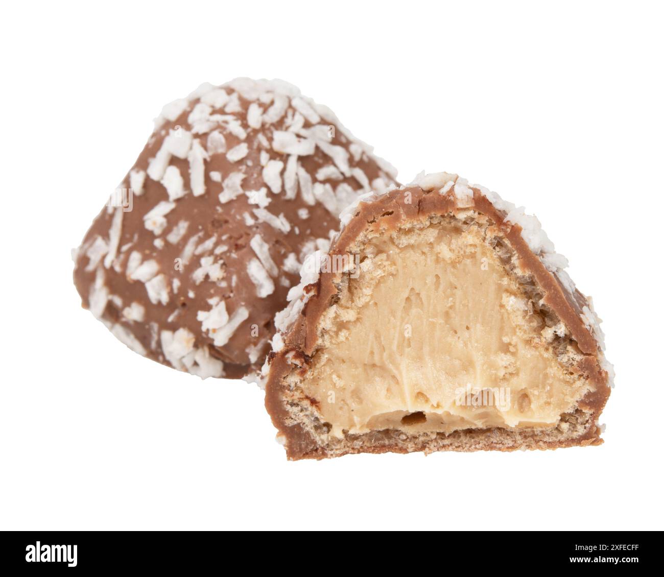 Chocolate wafer candy crispy sweets with filling isolated on the white ...