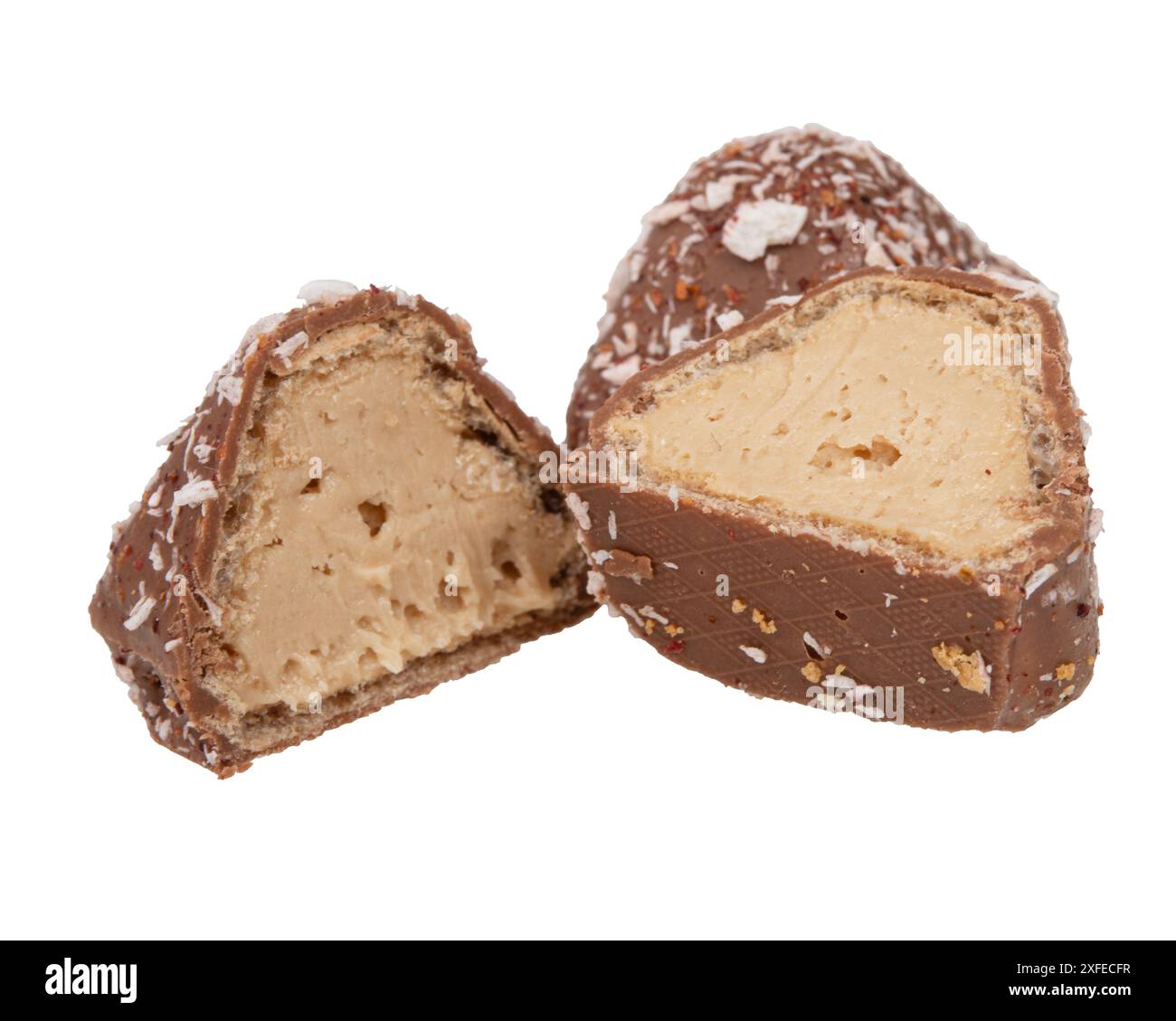 Chocolate wafer candy crispy sweets with filling isolated on the white ...