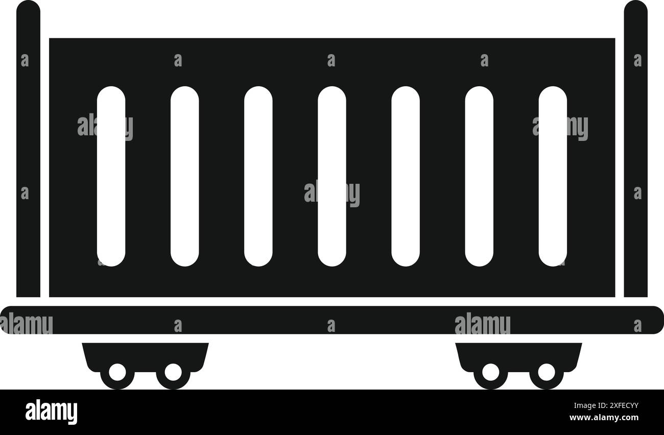 Train freight wagon carrying cargo container icon in simple style on a ...