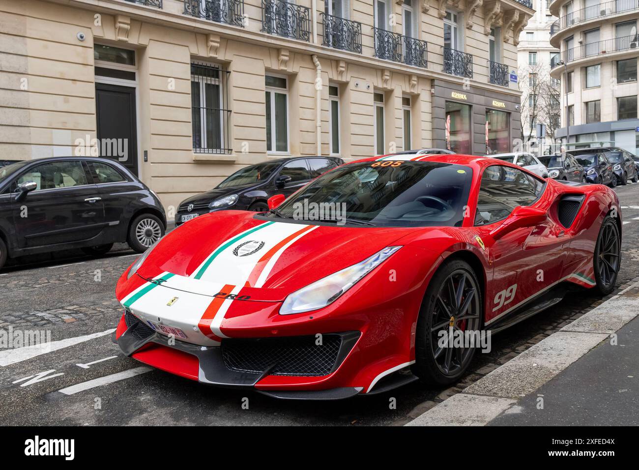 Paris, France - View on a red Ferrari 488 Pista Piloti parked on a ...
