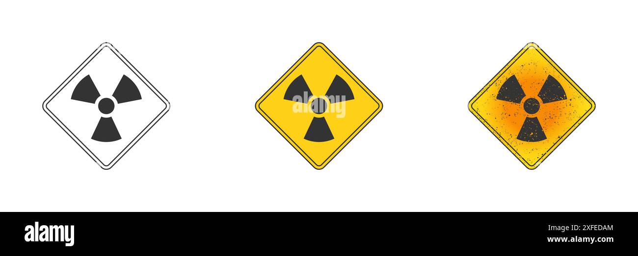 Radiation symbol. Outline, flat yellow, and yellow with grunge texture ...
