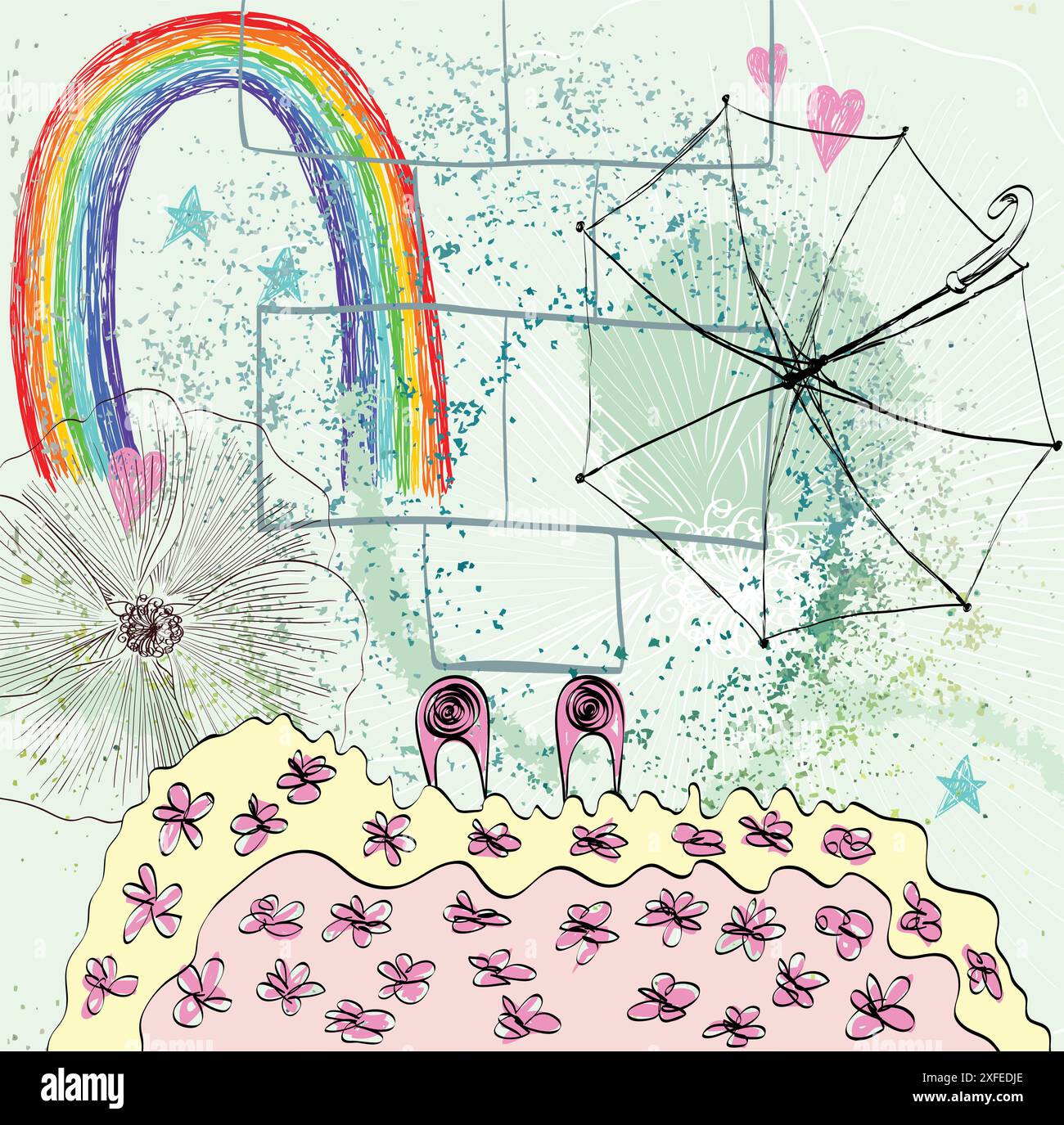 Girl drawing chalk a rainbow game. Top view Stock Vector Image & Art ...