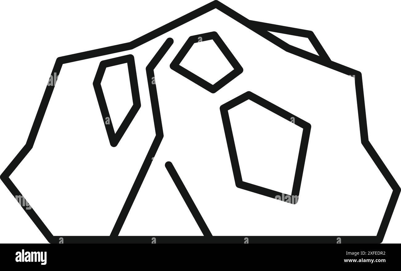 Line drawing of a large rock breaking ground with minerals showing ...