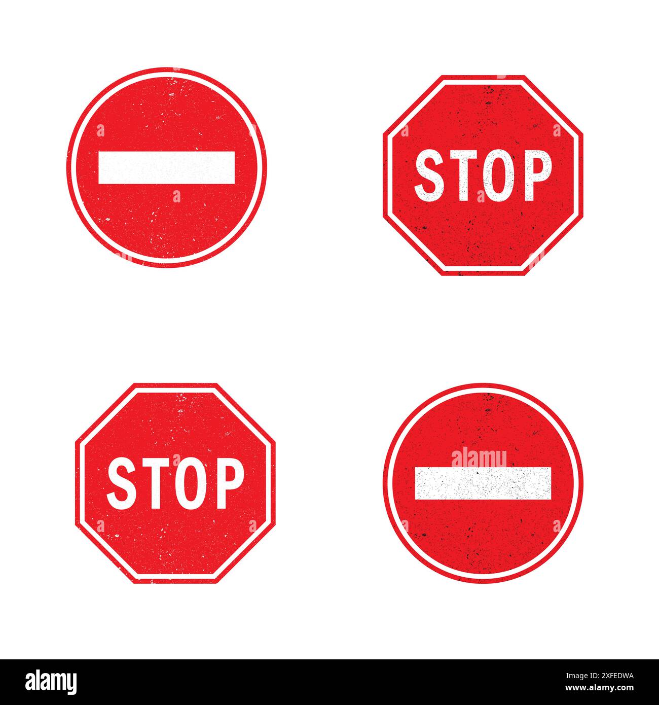 Set of stop signs with grunge texture. Flat vector illustration Stock ...