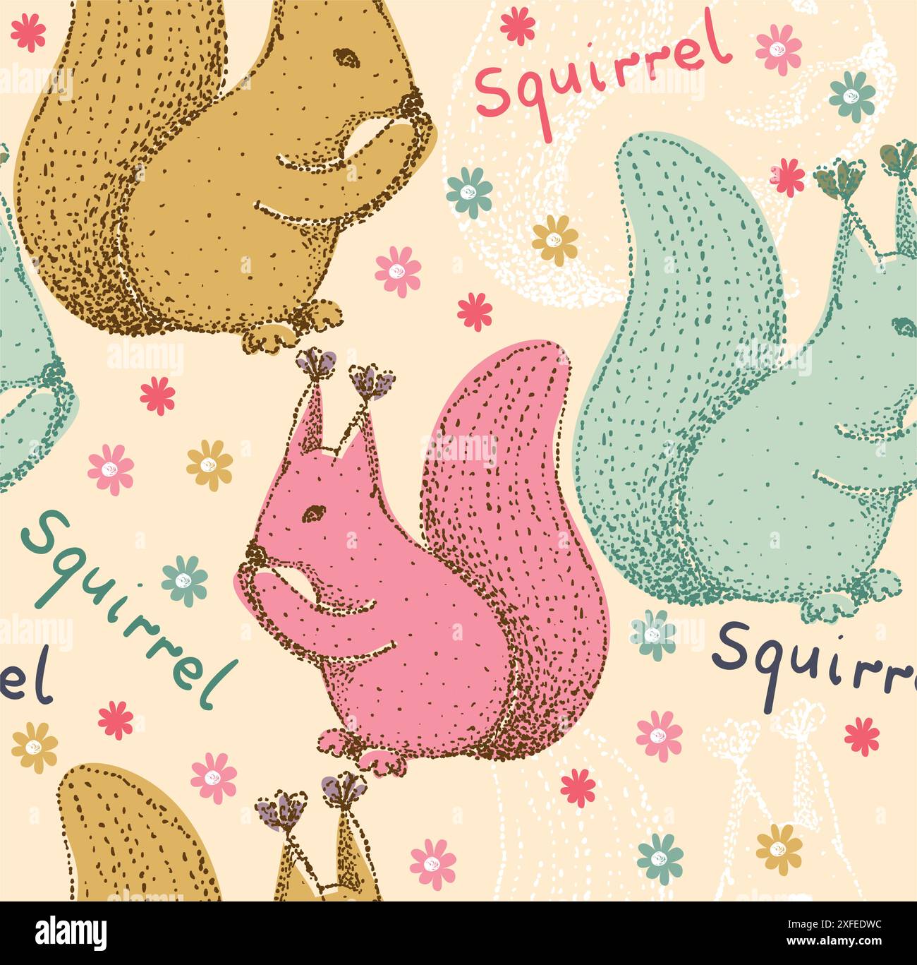 illustration of cartoon squirrel on a beige background Stock Vector ...