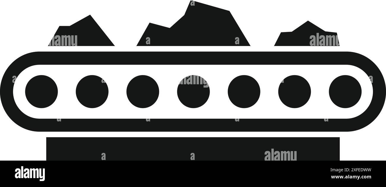 Black and white icon of a conveyor belt transporting coal from a mine ...
