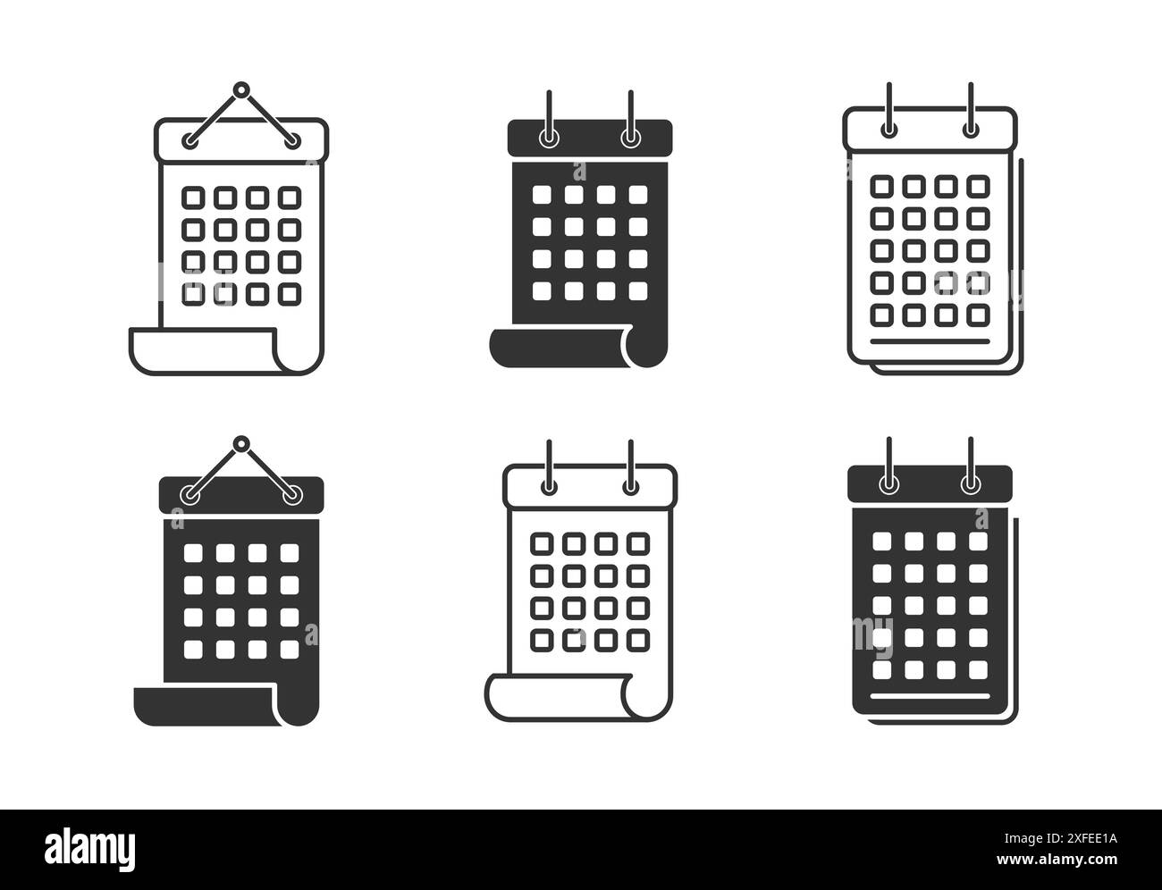 Calender icon set. Black illustration isolated for graphic and web ...