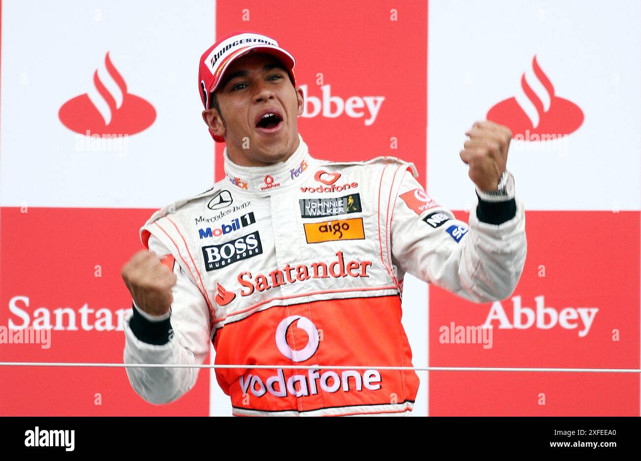 File photo dated 06-07-2008 of Lewis Hamilton after winning the 2008 ...