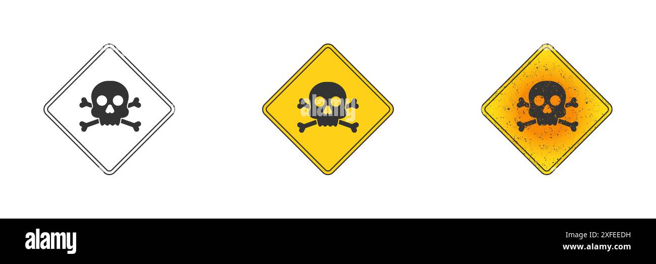 Hazard sign in yellow color with crossbones and grunge texture. Danger ...